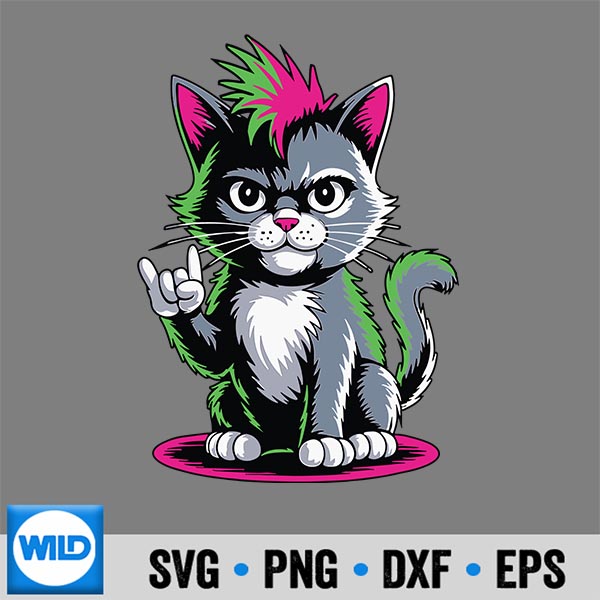 Punk Cat SVG, Punk Rock Cat Vintage SVG - WildSvg